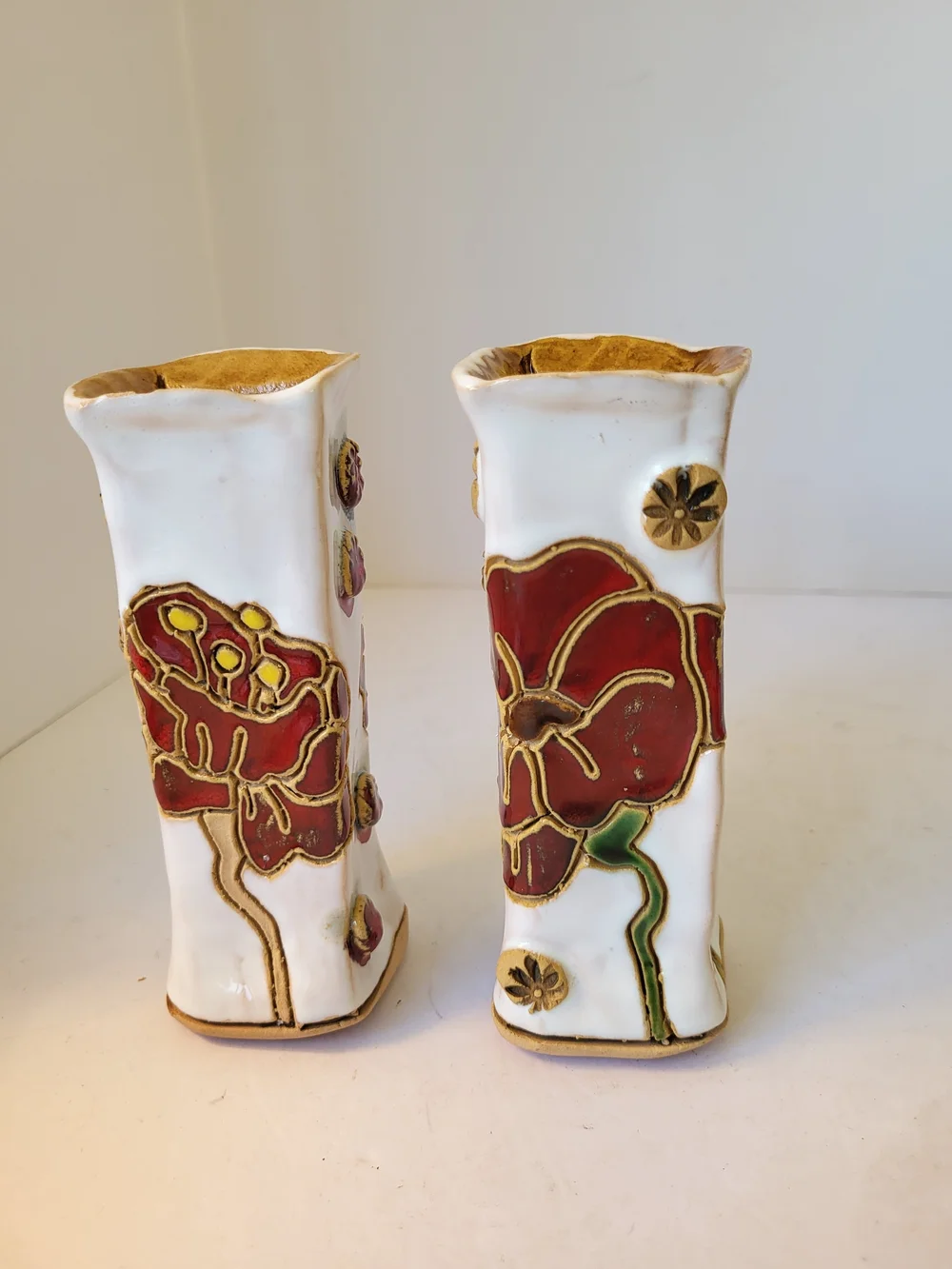 artist made | Accents | 2 Red Poppy Lithuanian Pottery Signed Bud Vases ...